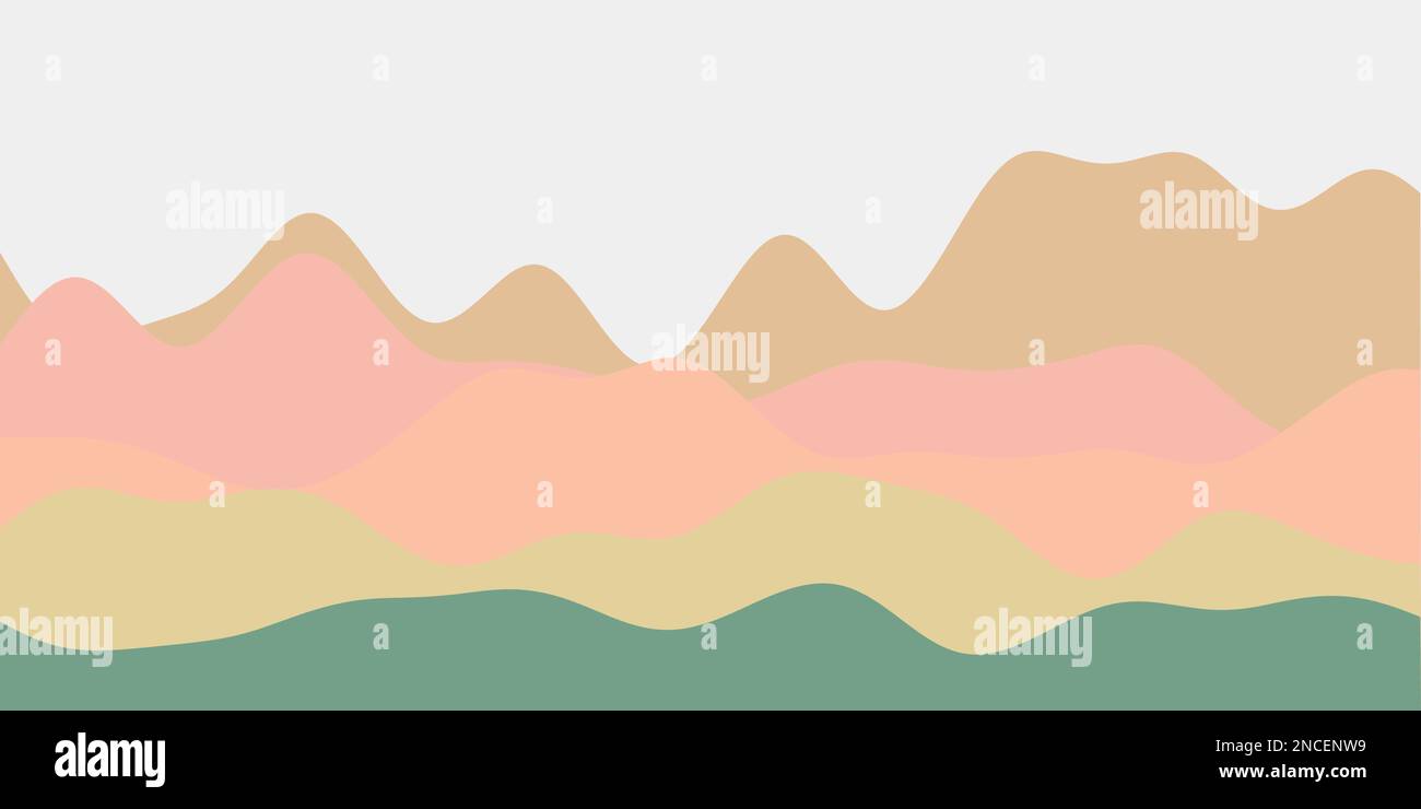 Abstract soft green pink brown hills background. Colorful waves ...