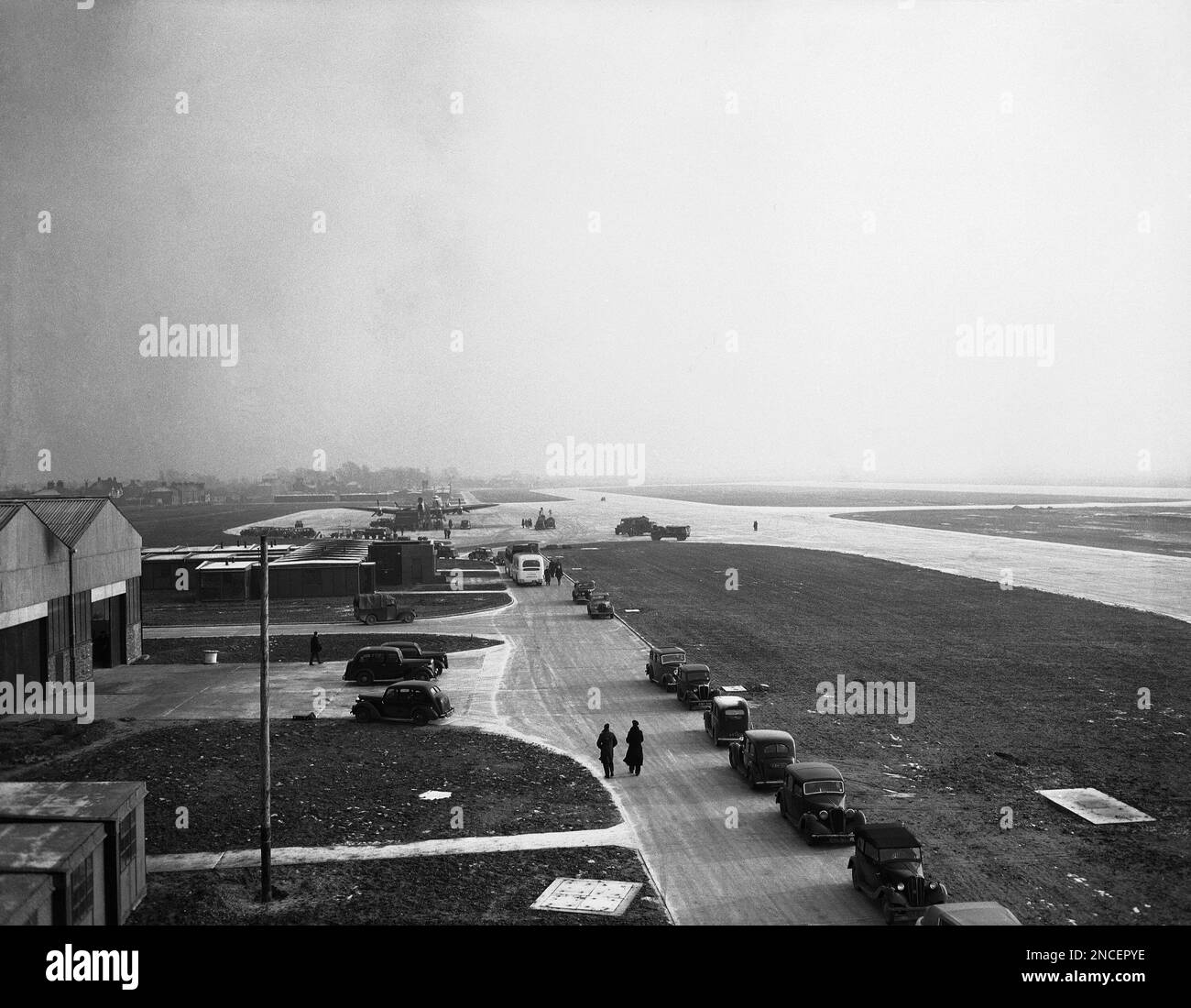 A view of part of Heathrow Airport seen from the control tower showing ...