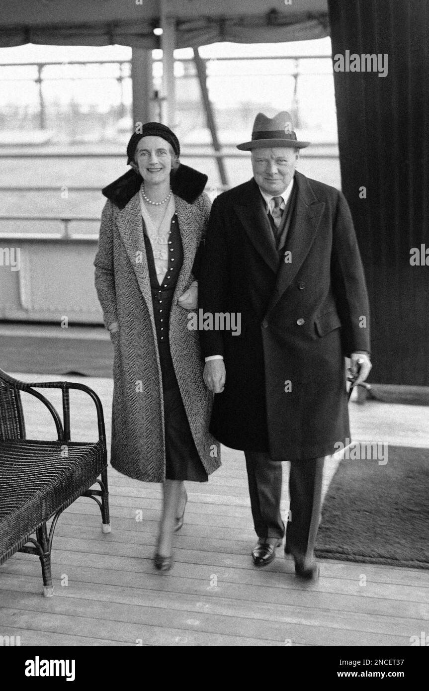 Mr. and Mrs. Winston Churchill on board the S. S. Statendam in New York ...