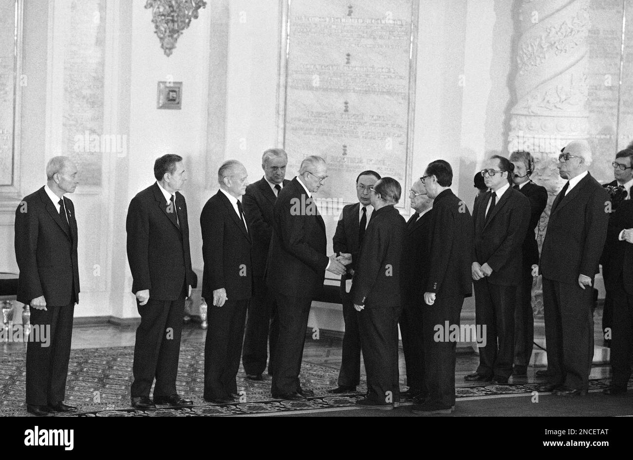 Soviet Communist Party leader Yuri Andropov shakes hands with Chinese ...