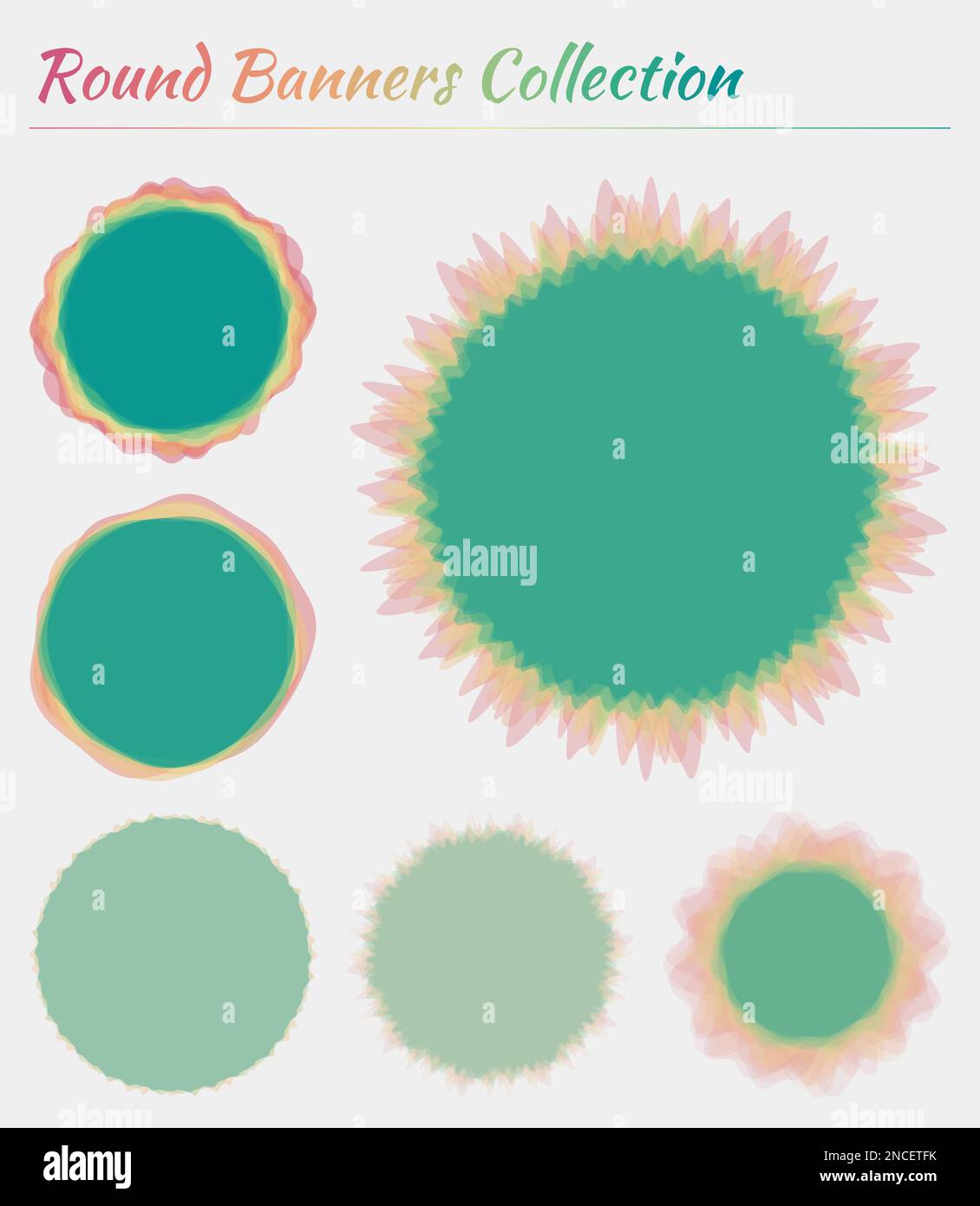 Round badges collection. Circular backgrounds in teal and pink colors ...