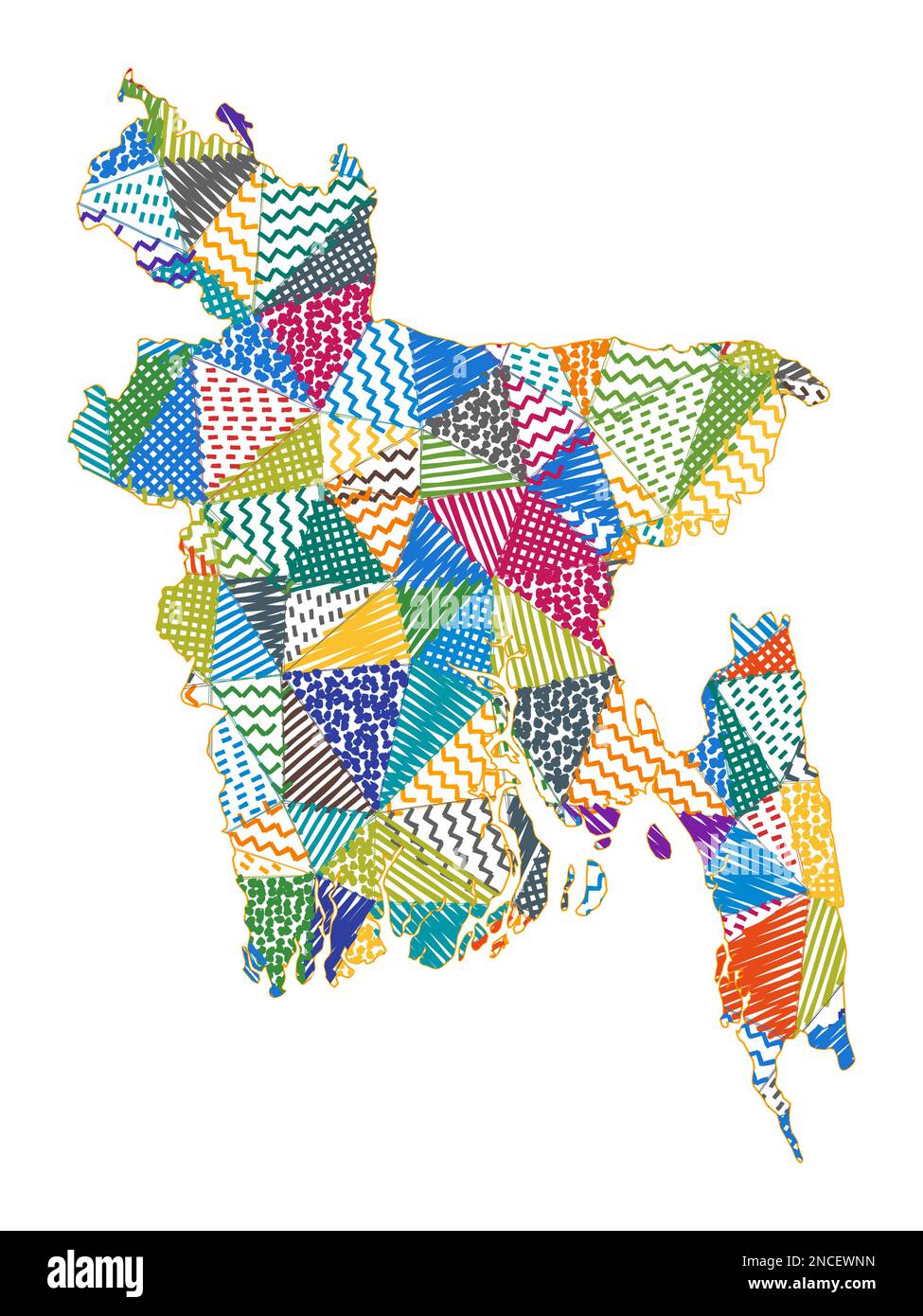 Kid style map of Bangladesh. Hand drawn polygons in the shape of ...