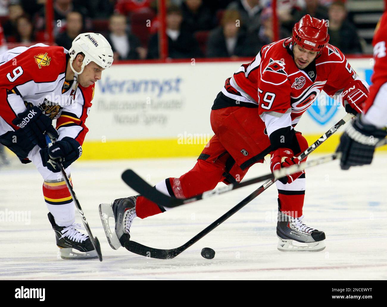 Carolina Hurricanes' Chad LaRose (59) and Florida Panthers' Stephen ...