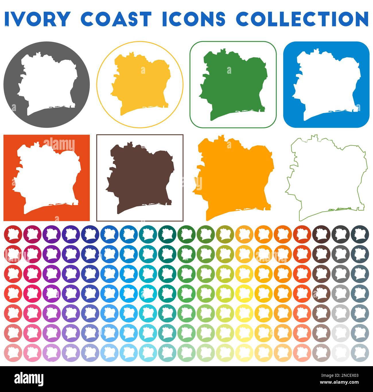 Ivory Coast icons collection. Bright colorful trendy map icons. Modern ...