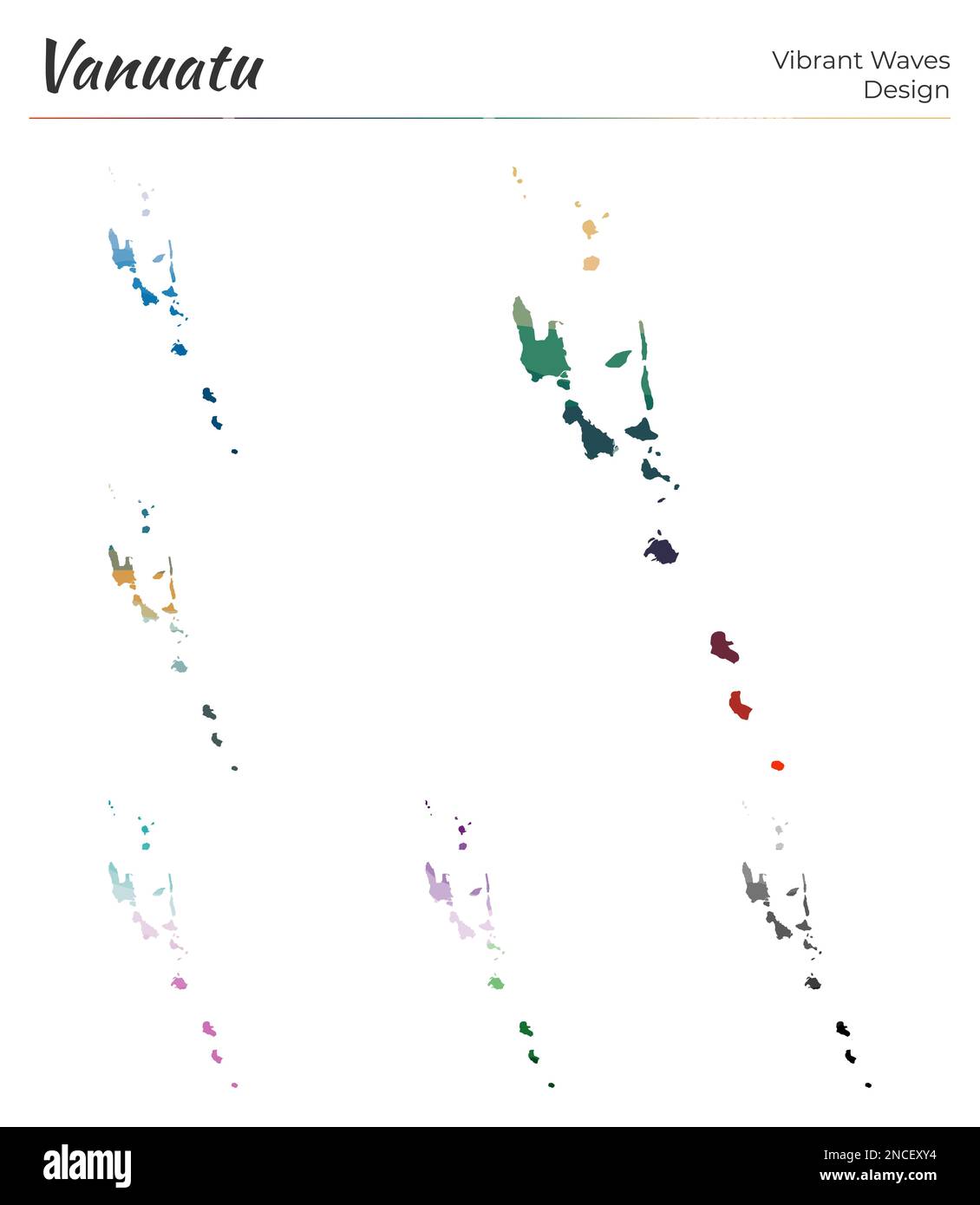 Set of vector maps of Vanuatu. Vibrant waves design. Bright map of ...