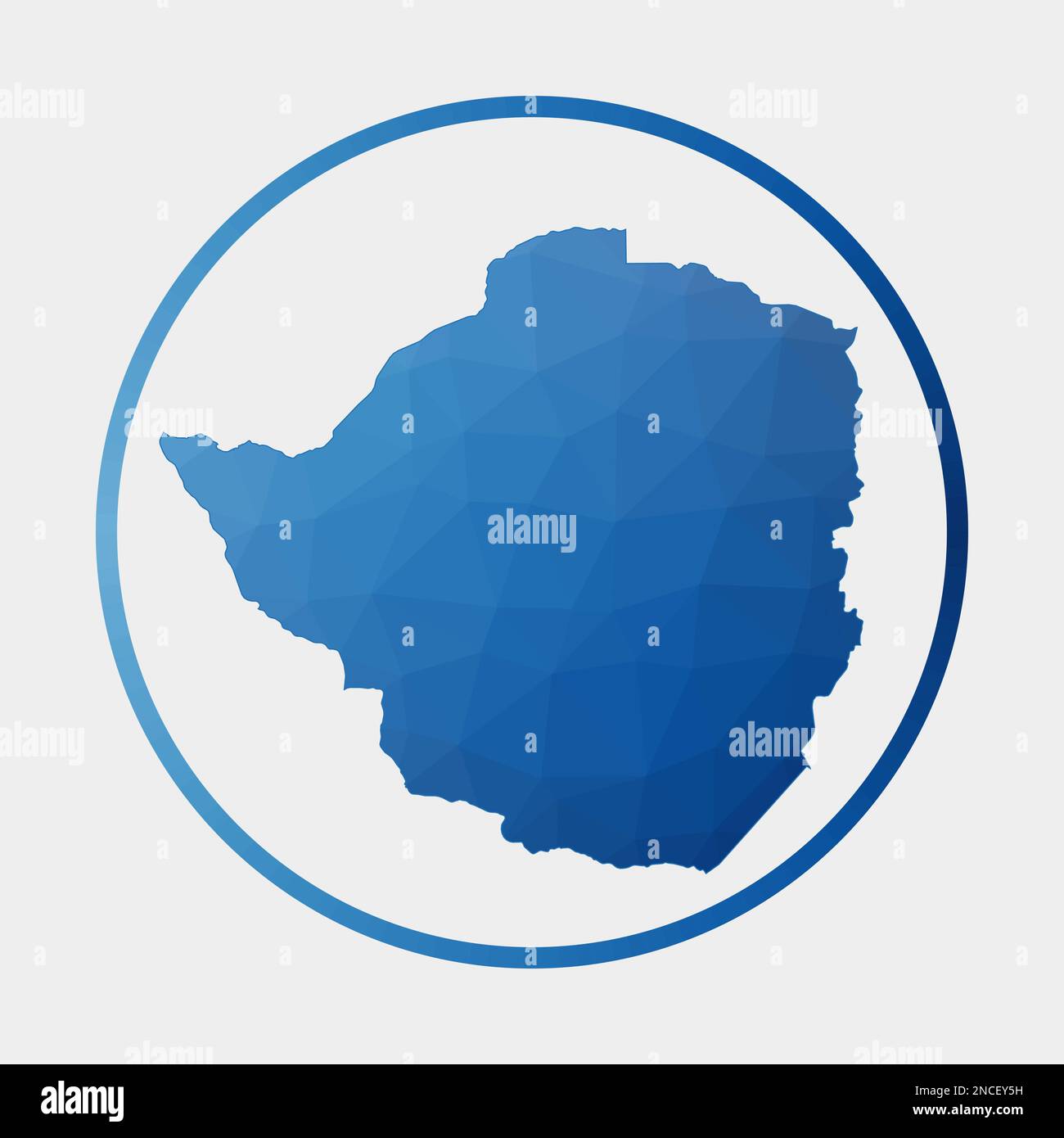 Zimbabwe icon. Polygonal map of the country in gradient ring. Round low ...