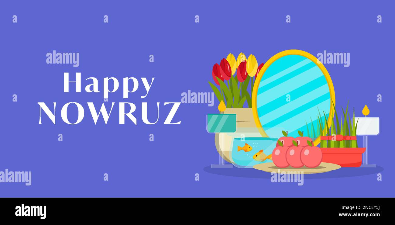 happy nowruz in flat design horizontal banner illustration Stock Vector ...