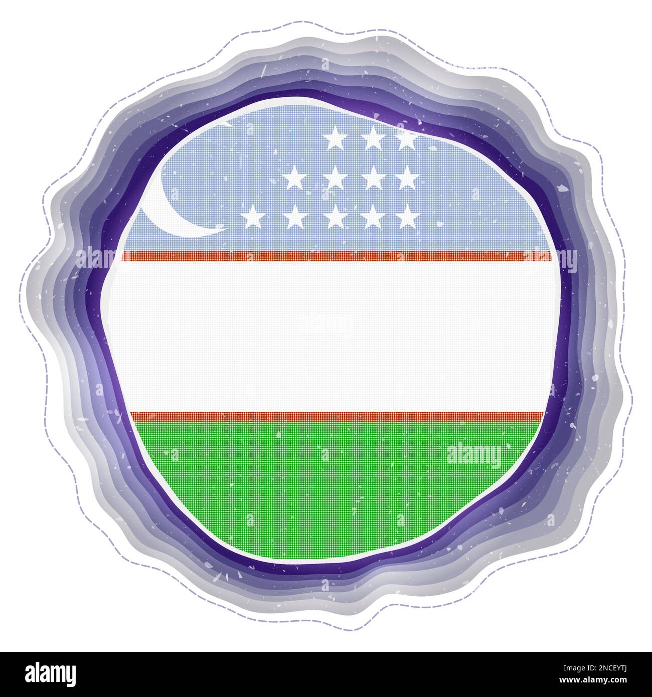 Uzbekistan flag in frame. Badge of the country. Layered circular sign around Uzbekistan flag ...