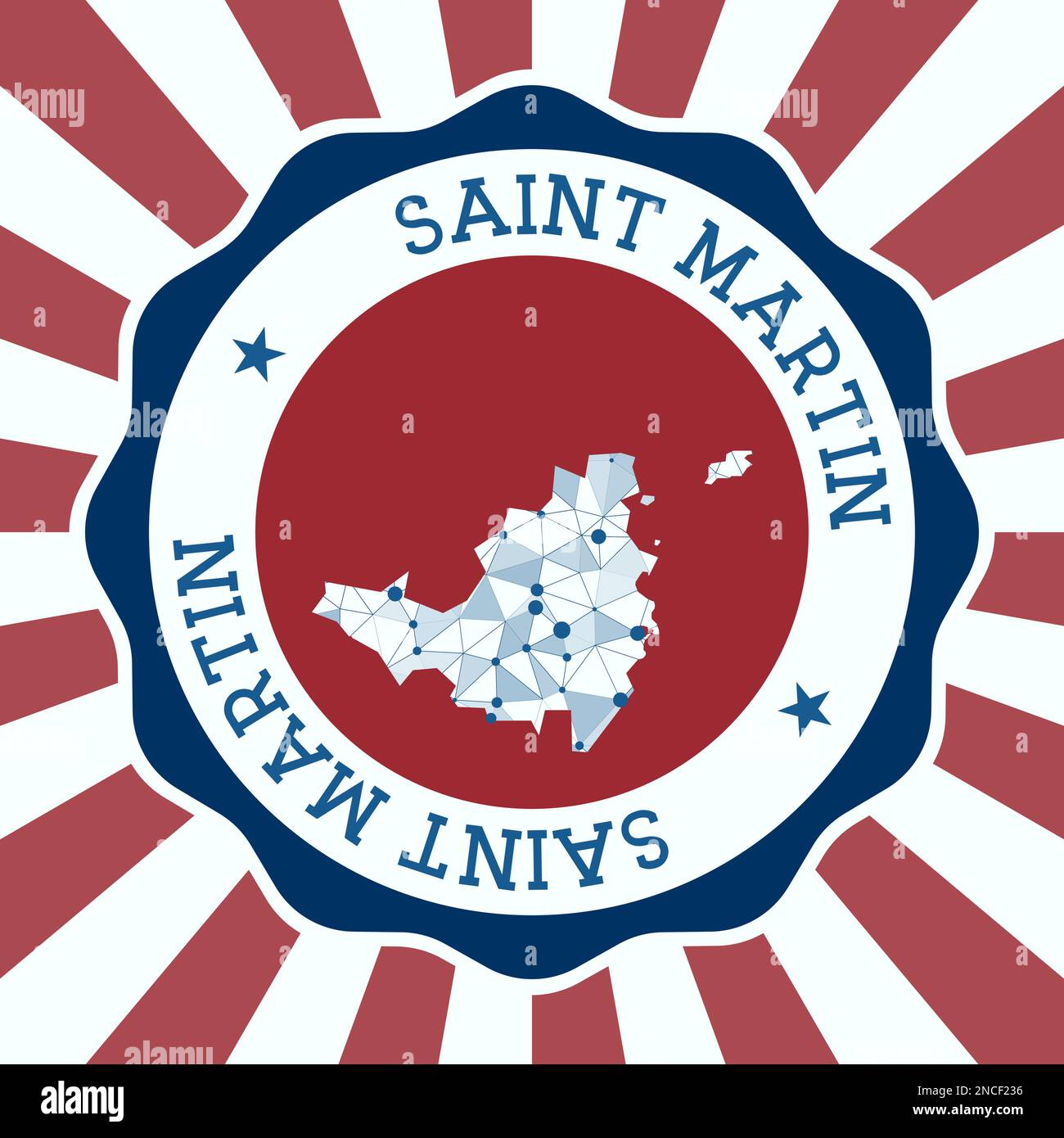 Saint Martin Badge. Round logo of island with triangular mesh map and ...