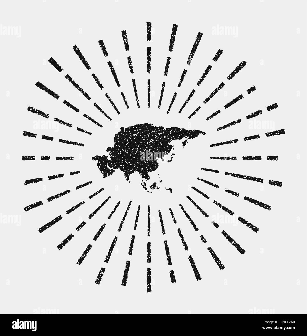Vintage map of Asia. Grunge sunburst around the continent. Black Asia ...
