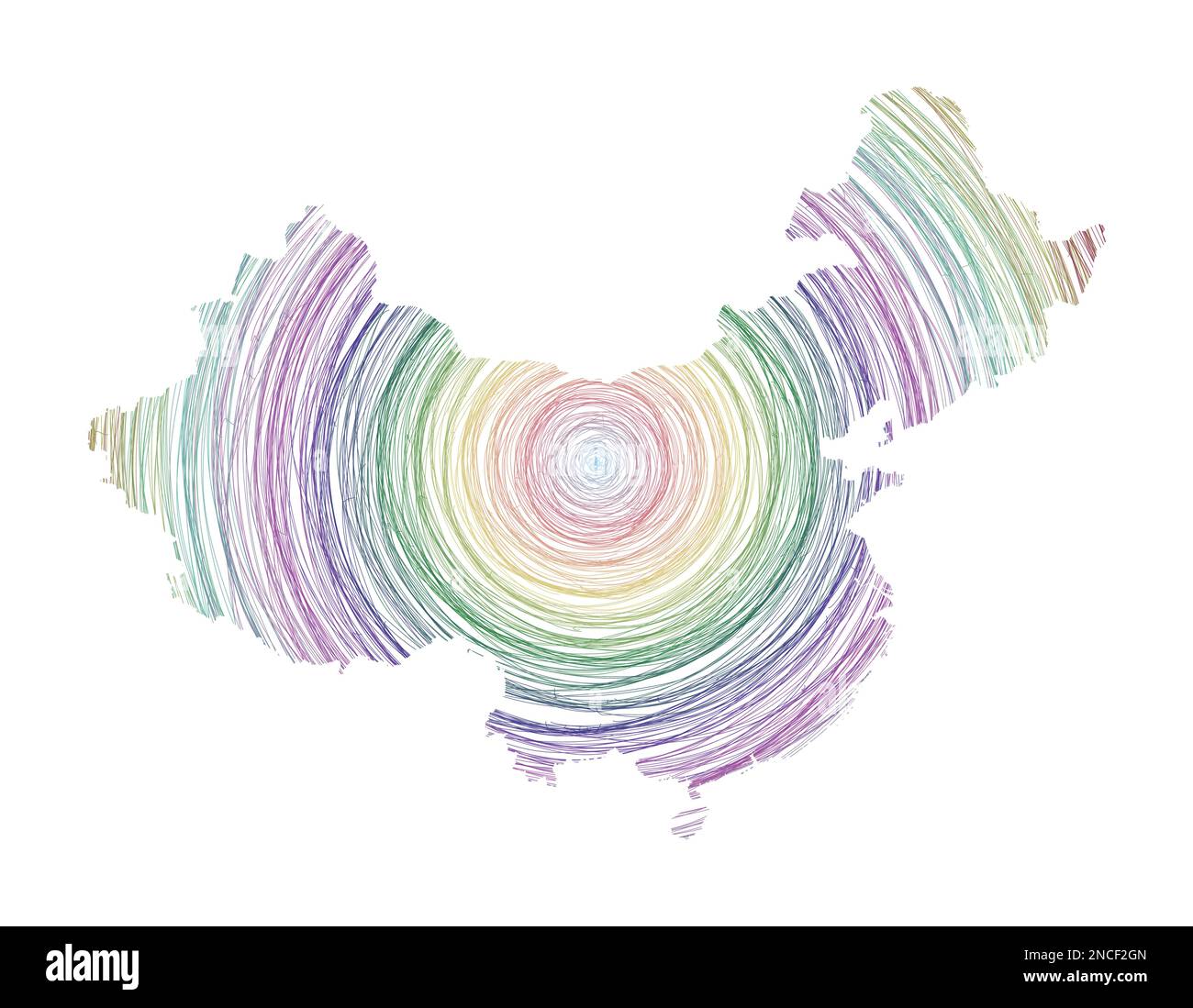 China map filled with concentric circles. Sketch style circles in the ...