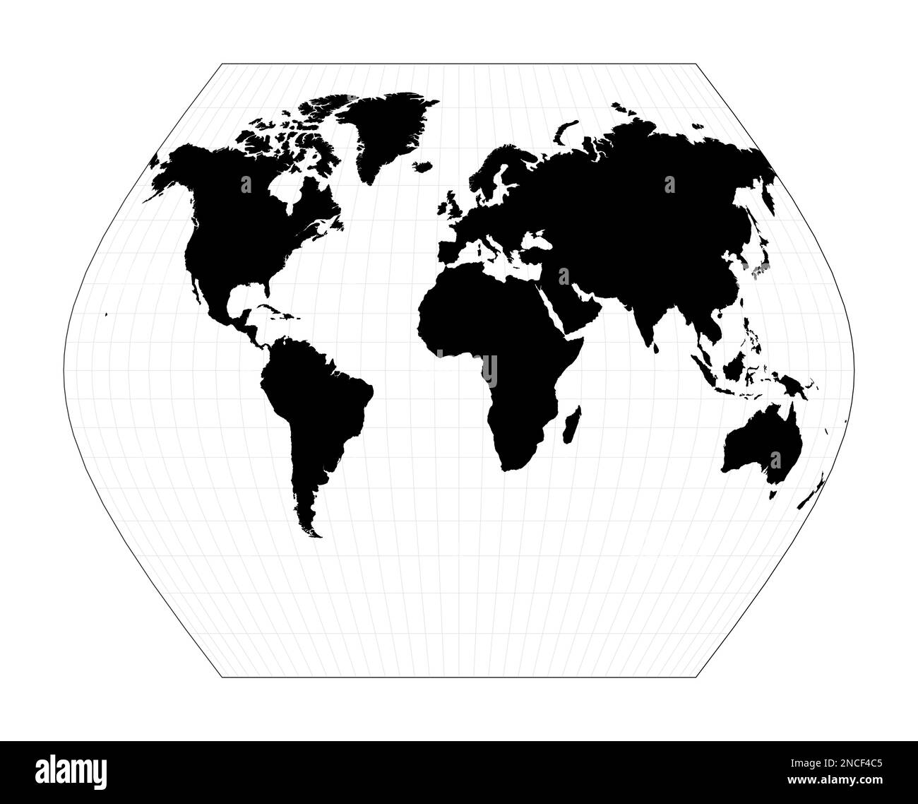 World map with graticule lines. Ginzburg VIII projection. Plain world ...