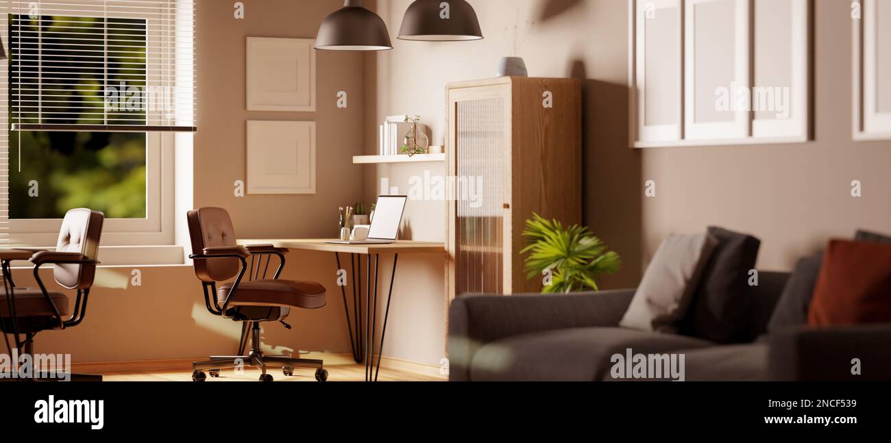 Modern and comfortable office studio interior design with workstation ...