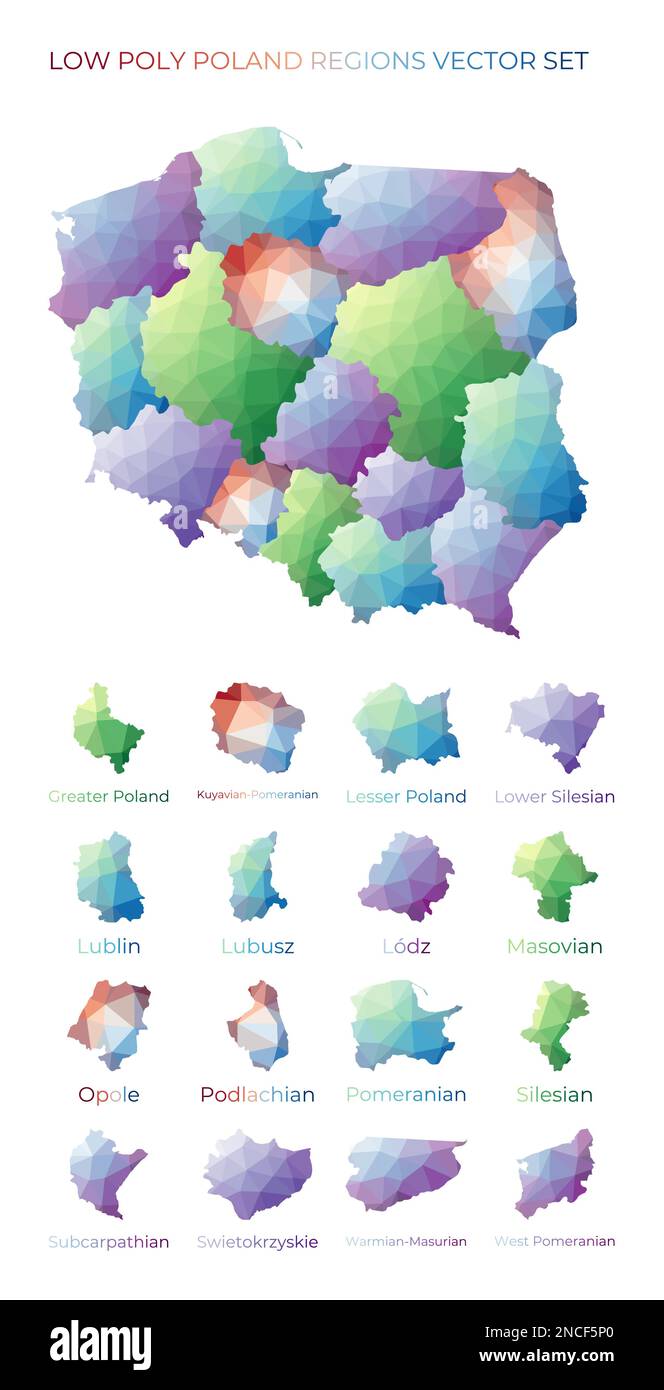Polish low poly regions. Polygonal map of Poland with regions ...