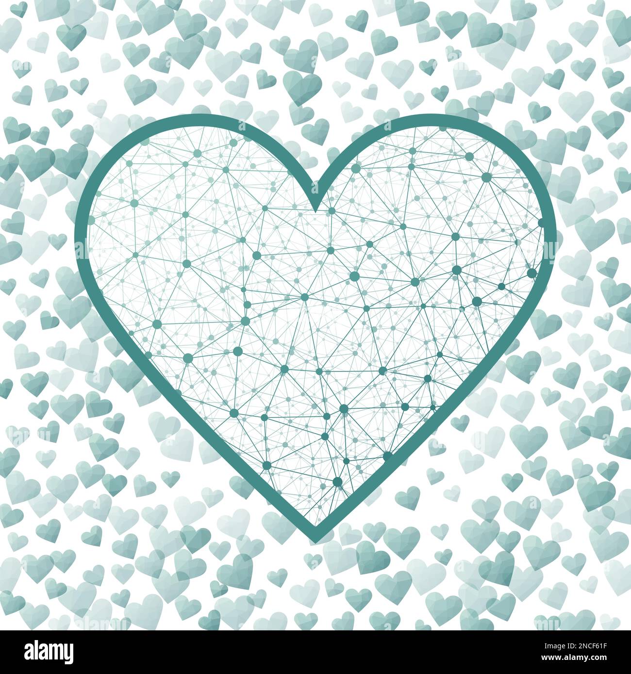 Valentine Day Sign. Geometric heart mesh in mint color shades, mint ...