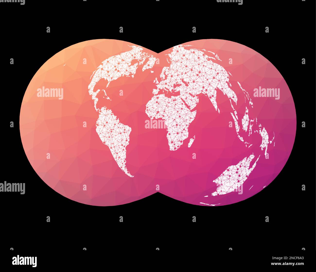 World network map. Rectangular (War Office) polyconic projection. Wired ...