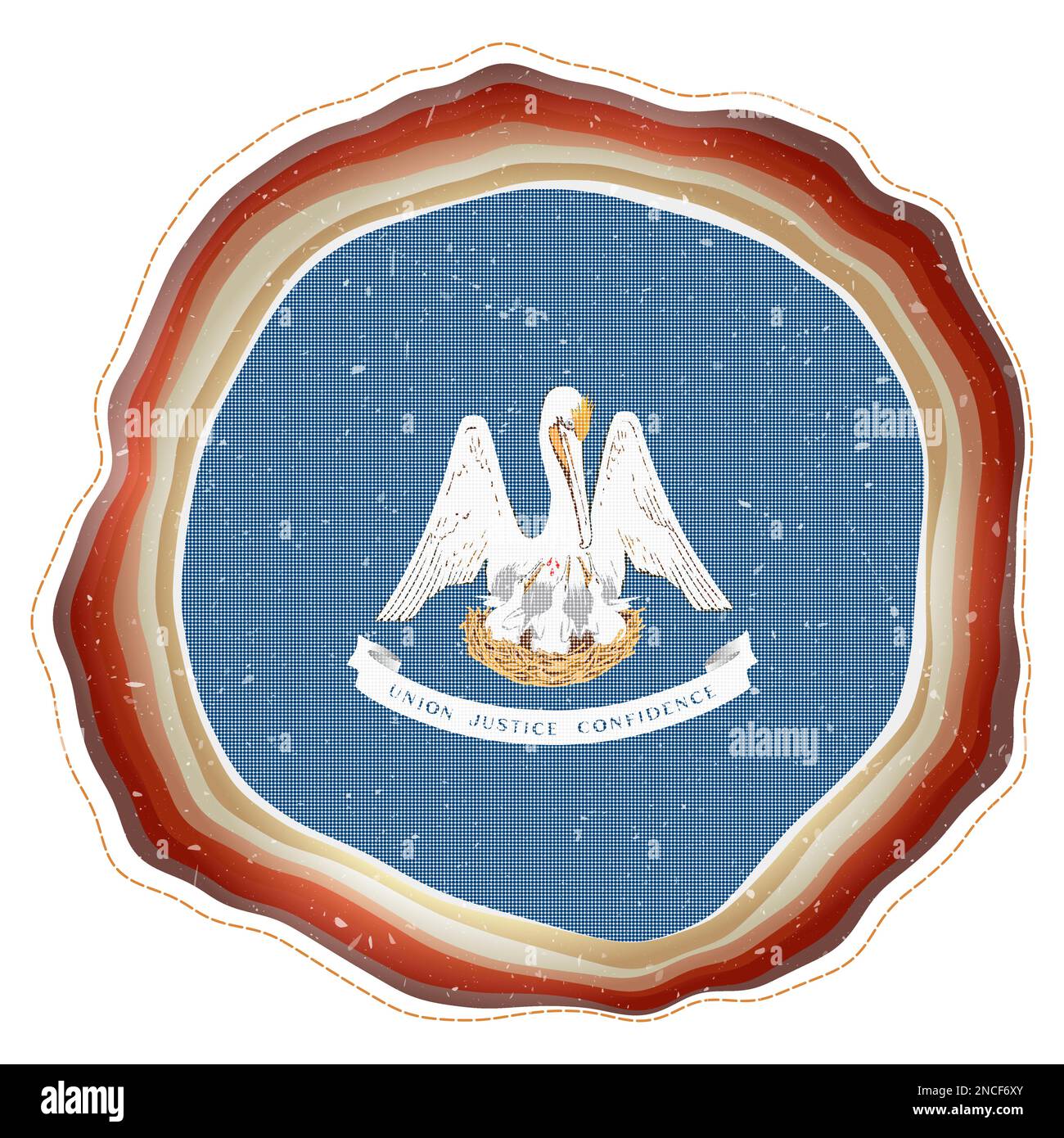 Louisiana flag in frame. Badge of the US state. Layered circular sign around Louisiana flag ...