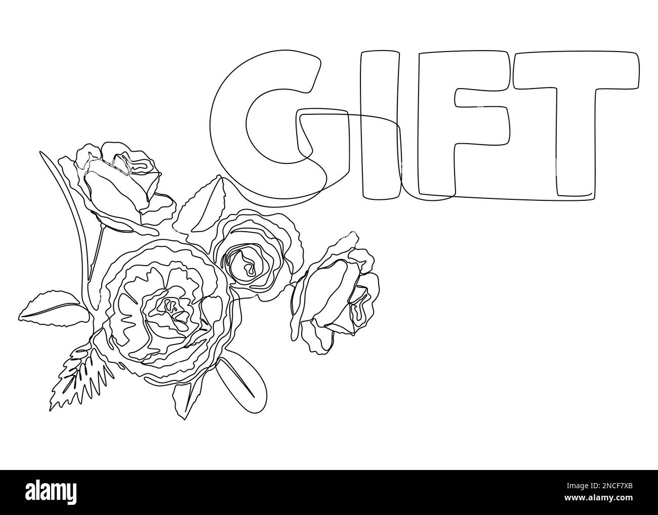 One Continuous Line Of T Word With Rose Flowers Thin Line Illustration Vector Concept