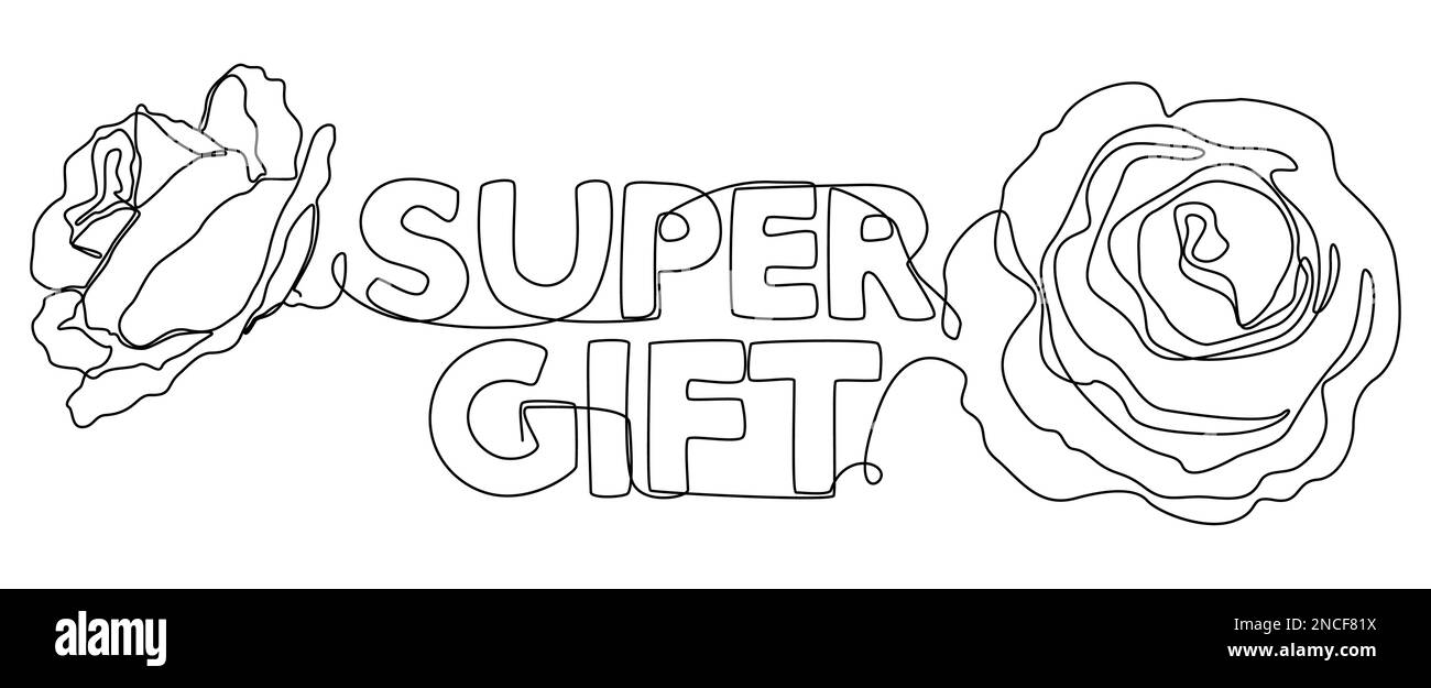 One Continuous Line Of Super T Word With Rose Flowers Thin Line