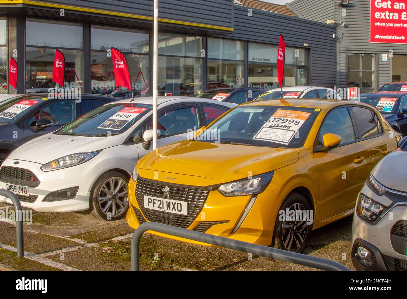 2021 Yellow Peugeot 208 Allure Premium Purete, & 2015 White Ford Fiesta ...
