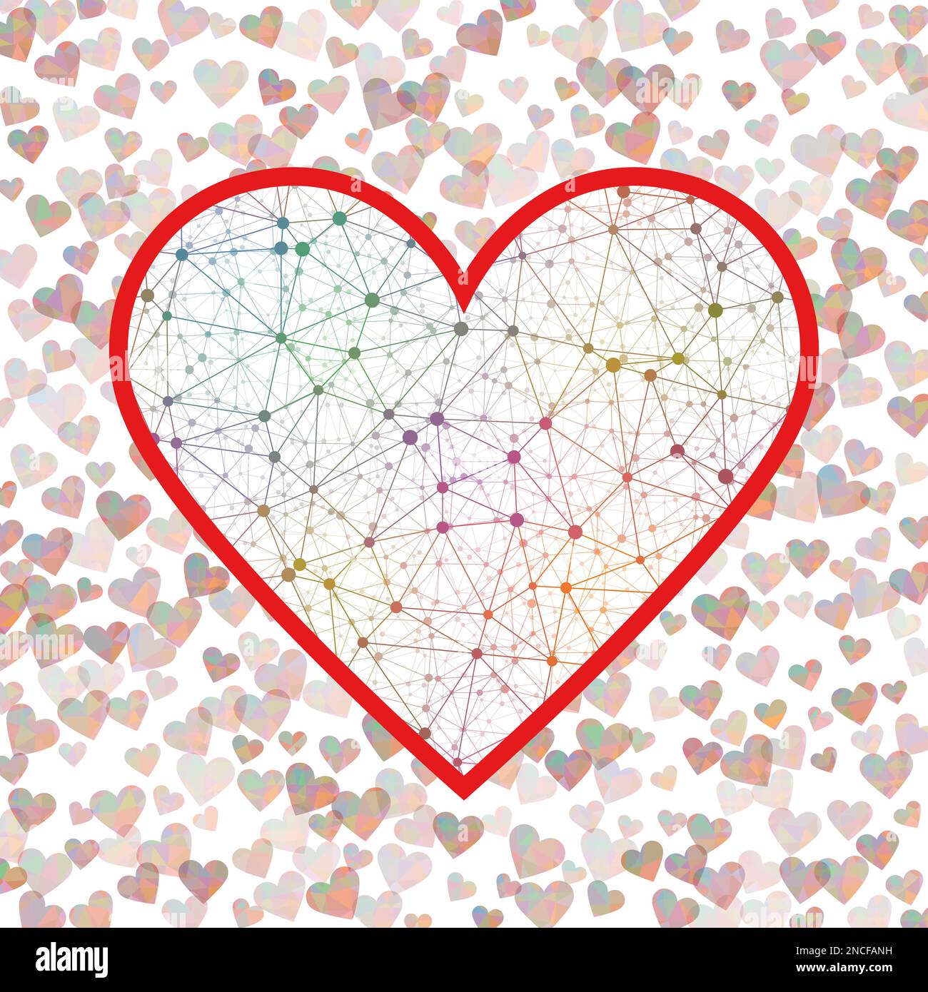 Valentine Day Badge. Geometric heart mesh in red blue green orange ...