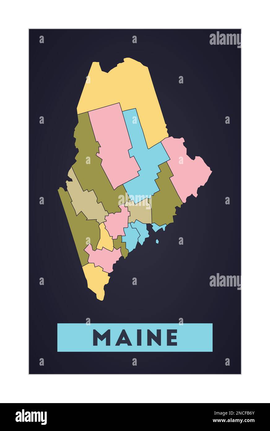 Maine map. US state poster with regions. Shape of Maine with US state ...