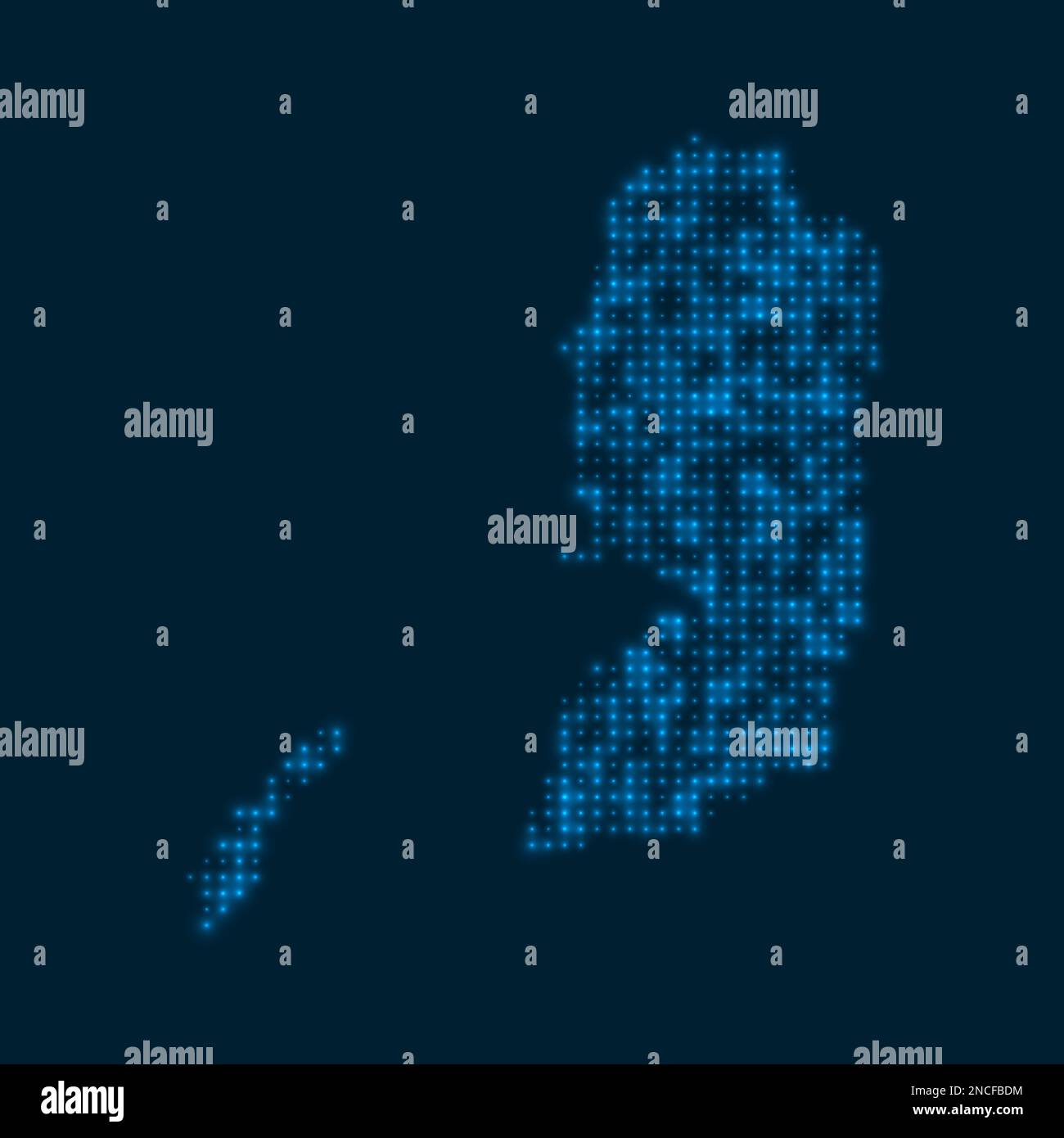 Palestine dotted glowing map. Shape of the country with blue bright ...