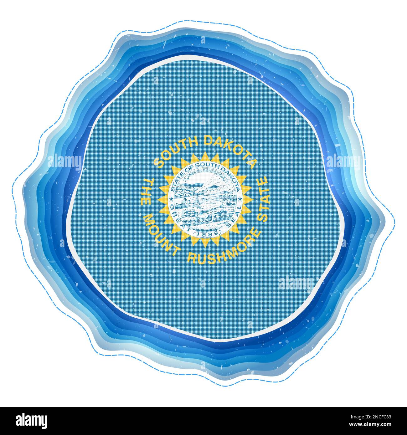 South Dakota flag in frame. Badge of the US state. Layered circular ...
