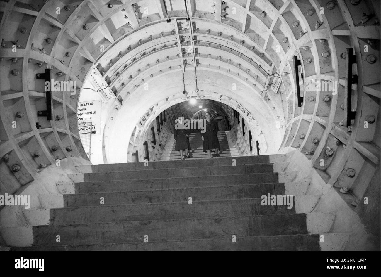 A view of the entrance to one of London’s deep tunnel air raid shelters ...