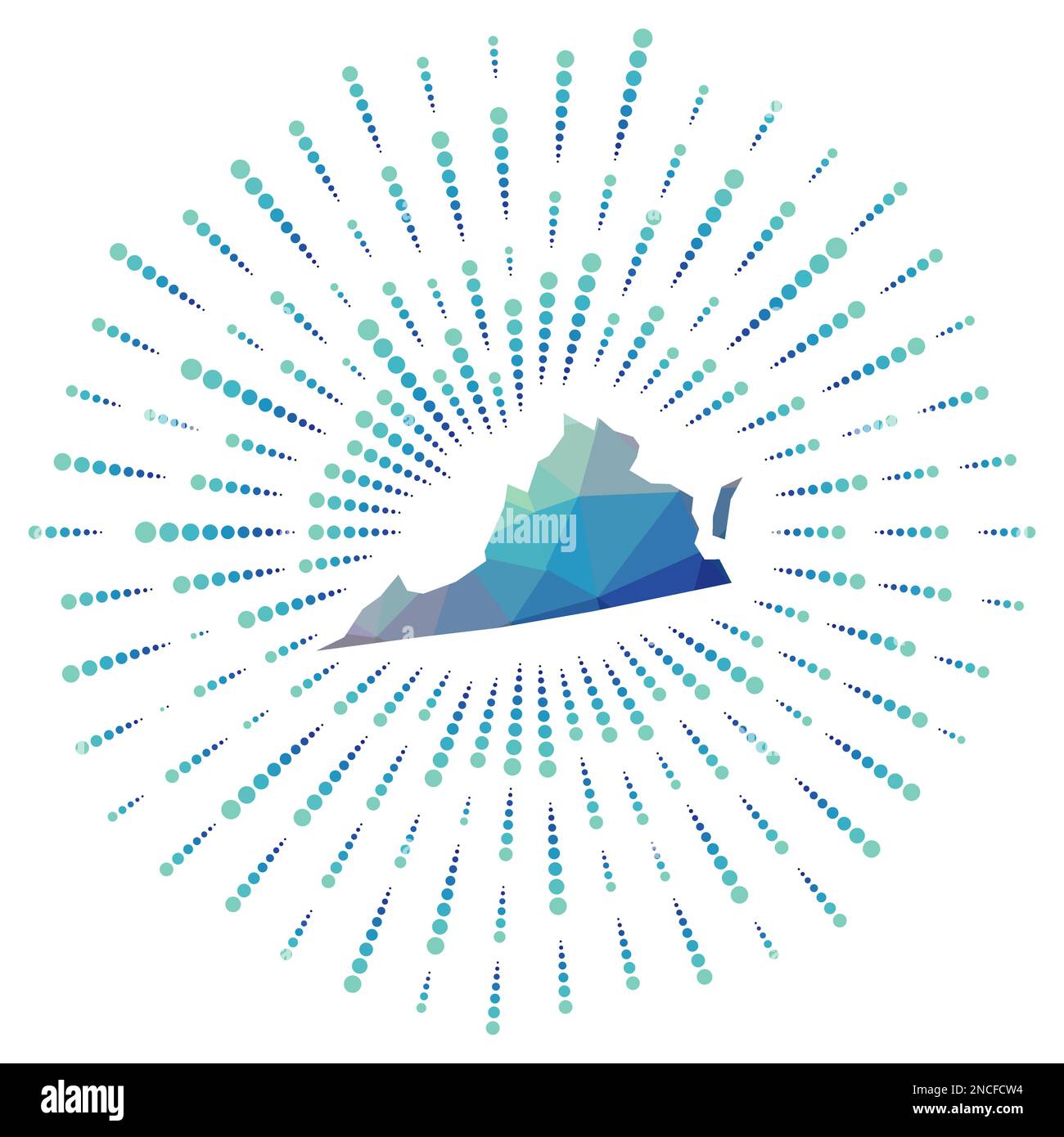 Shape of Virginia, polygonal sunburst. Map of the US state with ...