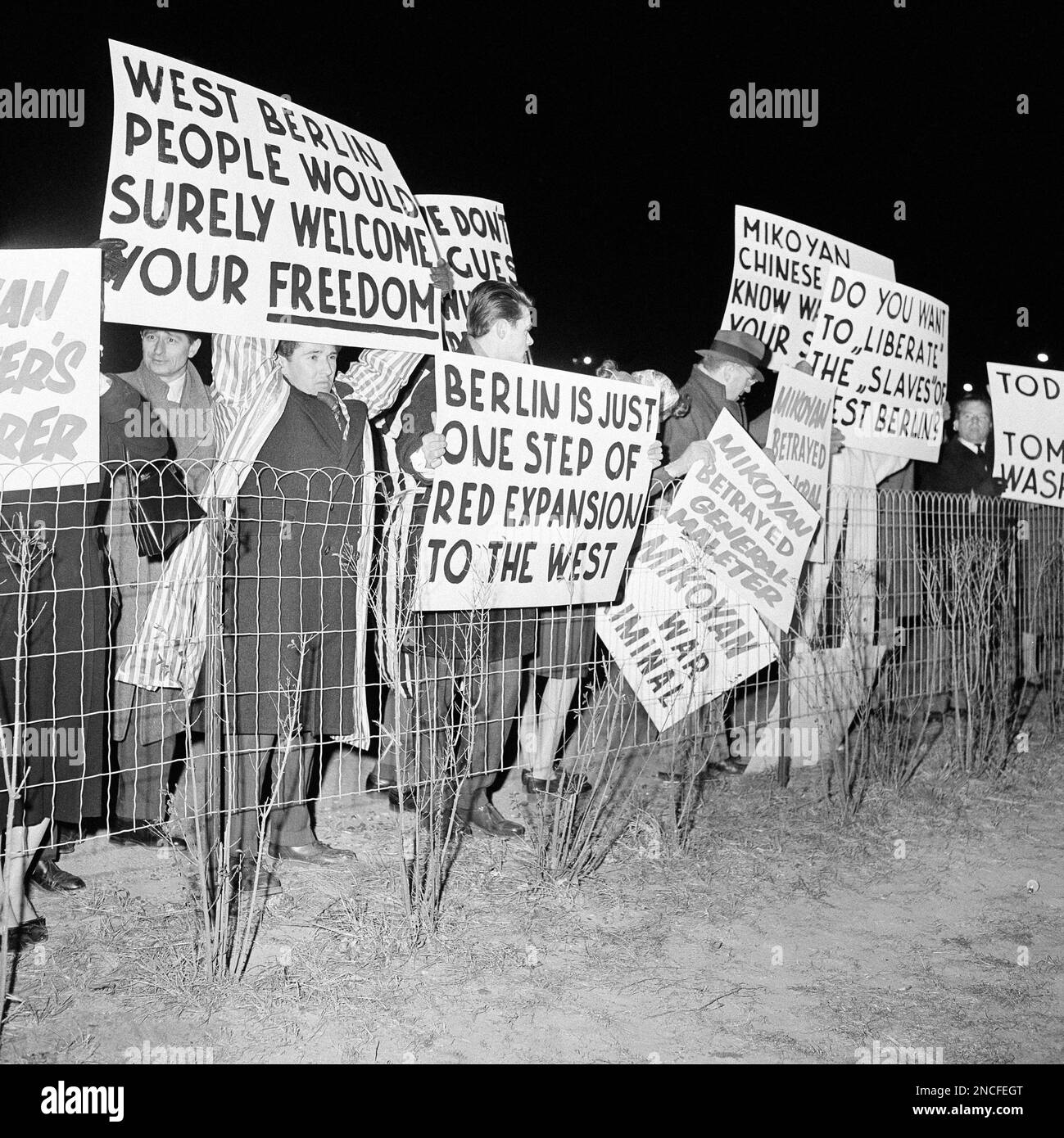People protesting soviet deputy premier Anastas Mikoyan’s visit to New ...