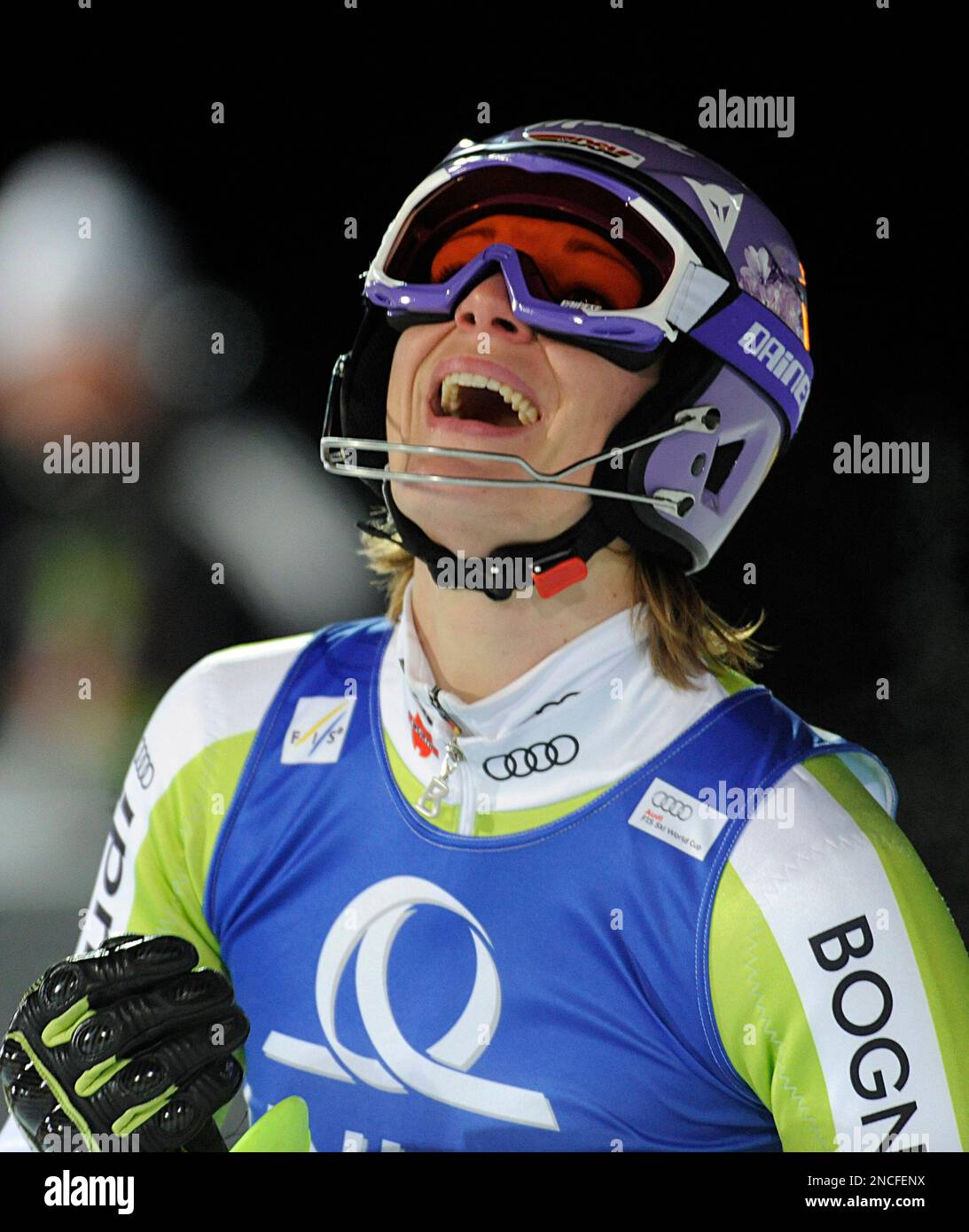 Second placed Germany's Maria Riesch celebrates at the end of an alpine ...