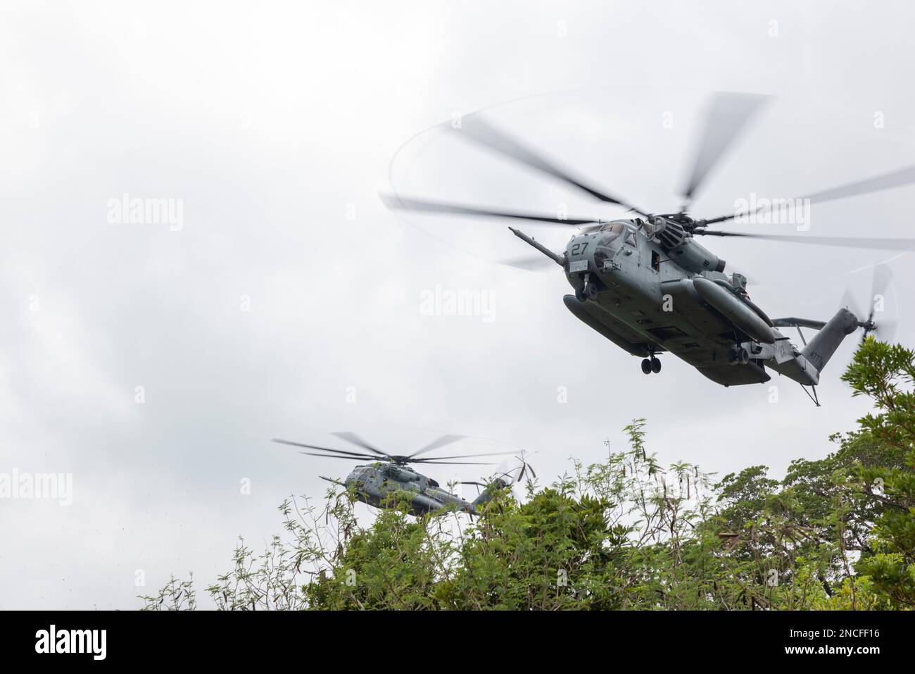 U.S. Marine Corps CH-53E Super Stallions prepare to land during Jungle ...