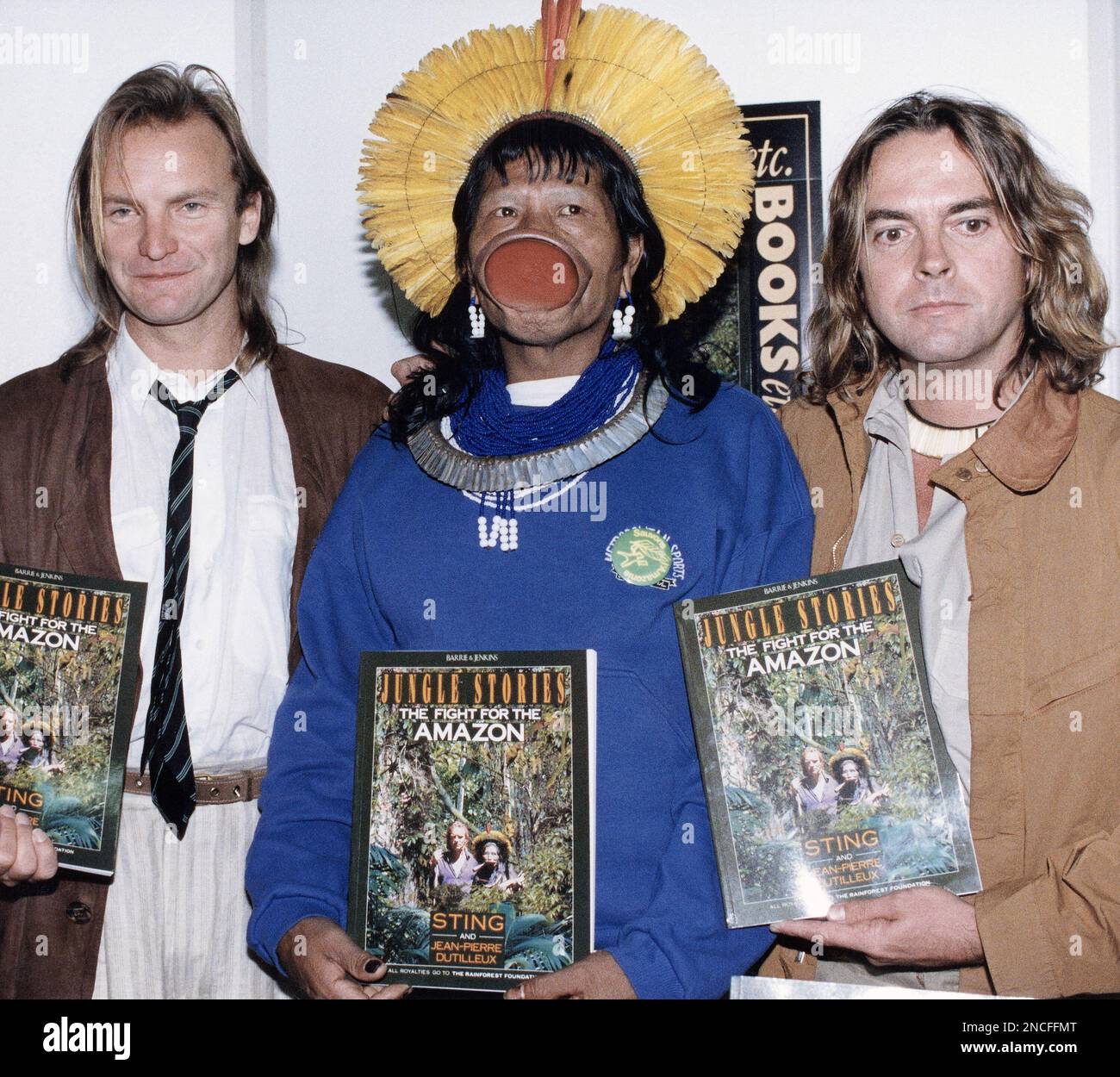 Rock star Sting, left, with Raoni, chief of the Kayapo Indians of ...