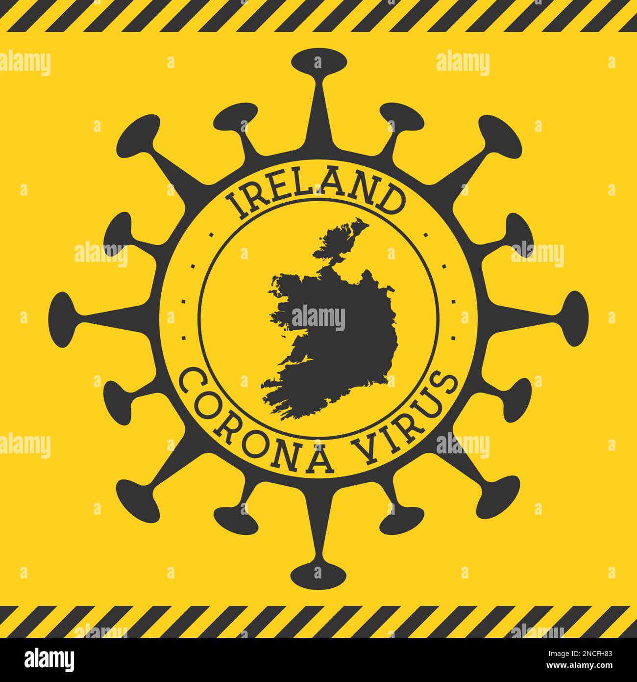 Coronavirus in Ireland sign. Round badge with shape of virus and ...