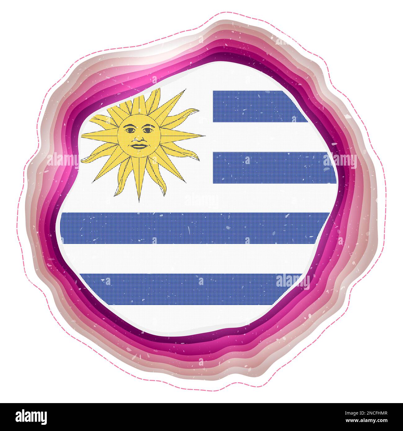 Uruguay flag in frame. Badge of the country. Layered circular sign around Uruguay flag. Awesome ...