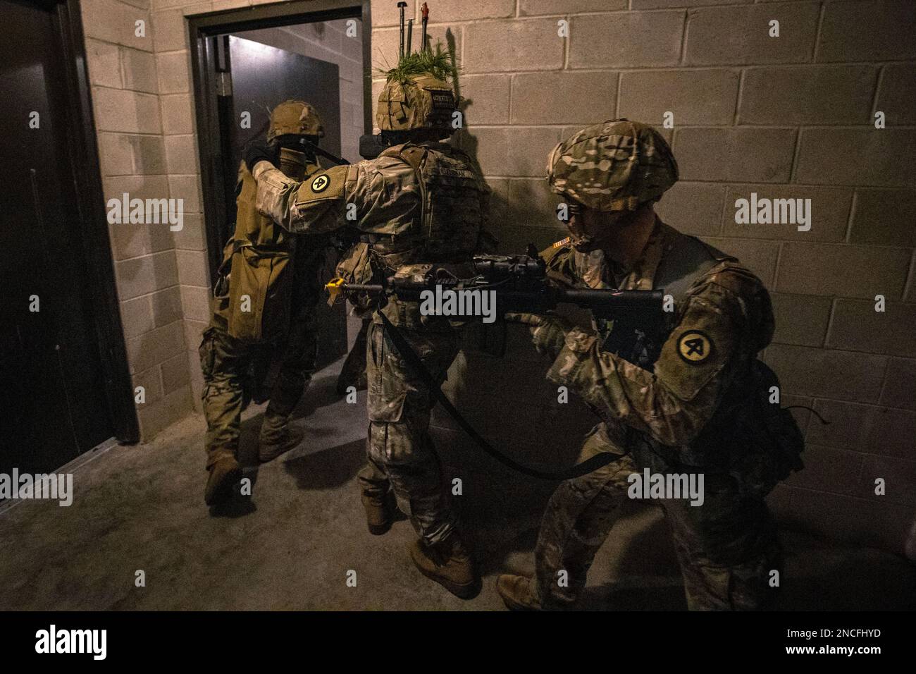 U.S. Army Soldiers with Alpha Company, 1st Battalion, 114th Infantry Regiment, 44th Infantry ...