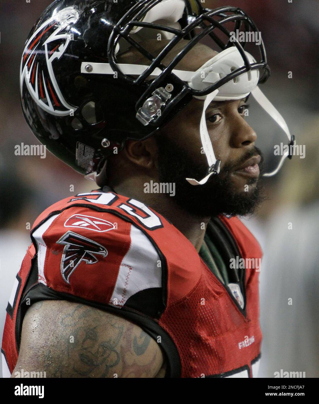 Atlanta Falcons' John Abraham stands in the closing moments of the ...