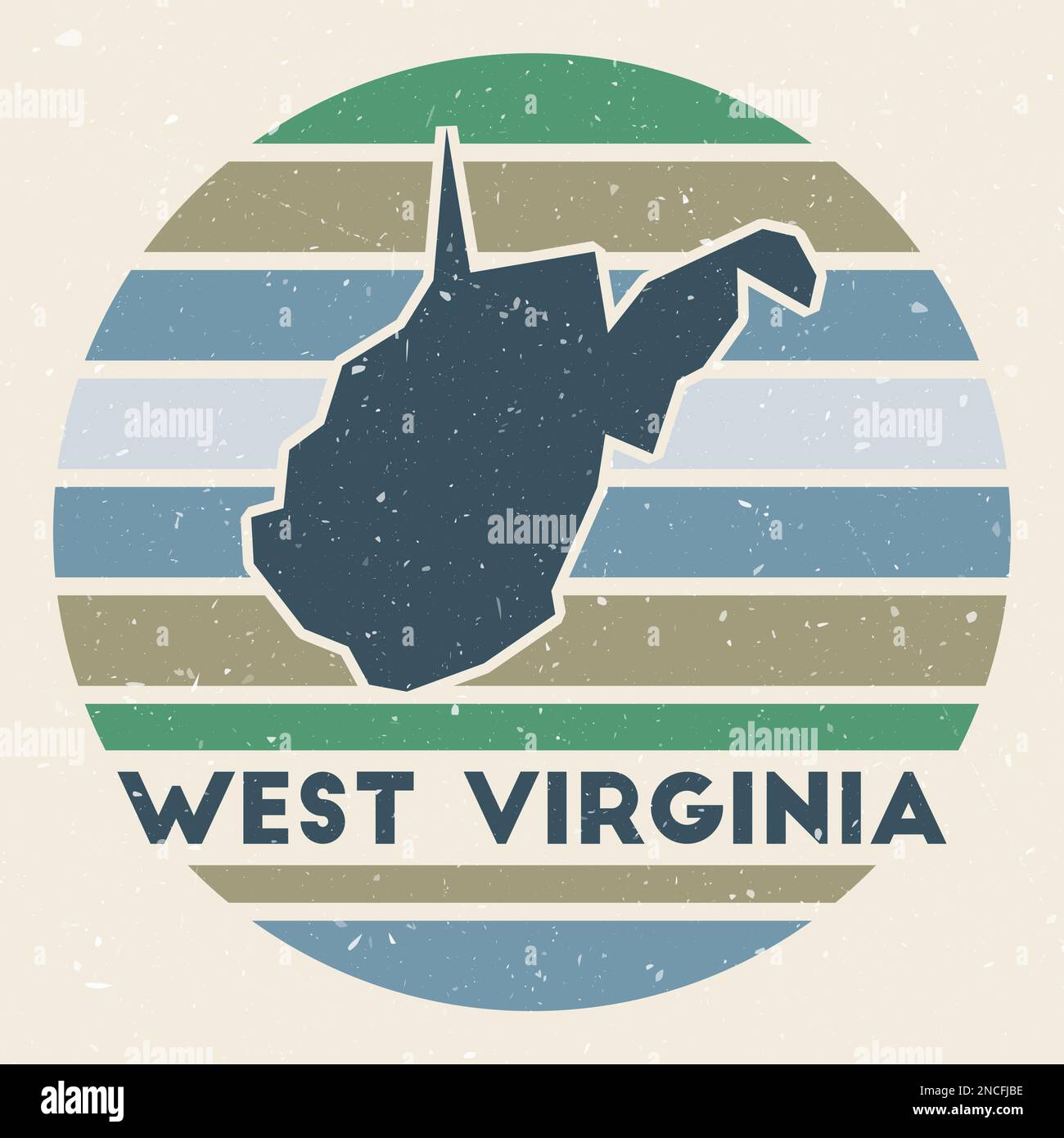 West Virginia logo. Sign with the map of US state and colored stripes ...