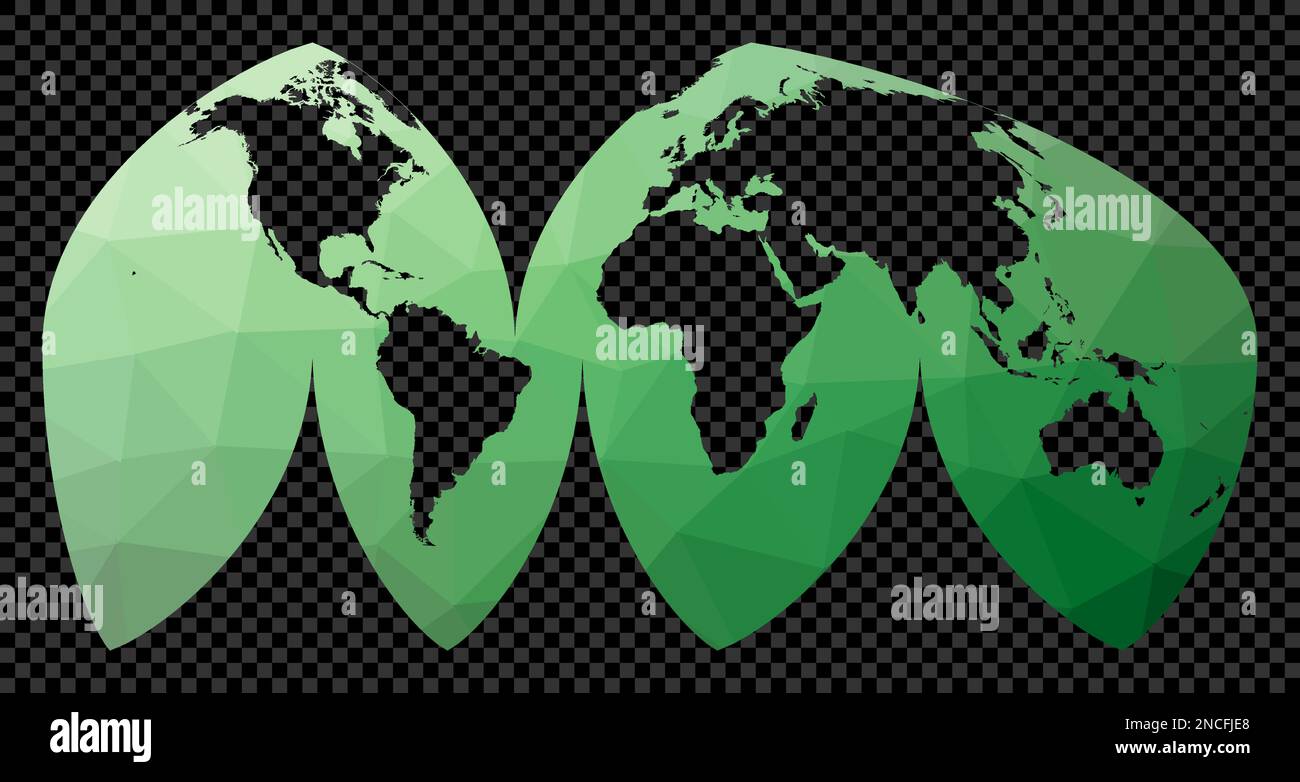 Low poly map of the world. Interrupted Boggs projection. Polygonal map ...