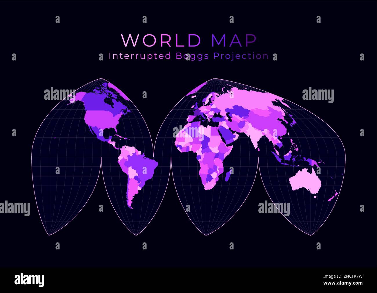 World Map. Bogg's interrupted eumorphic projection. Digital world ...