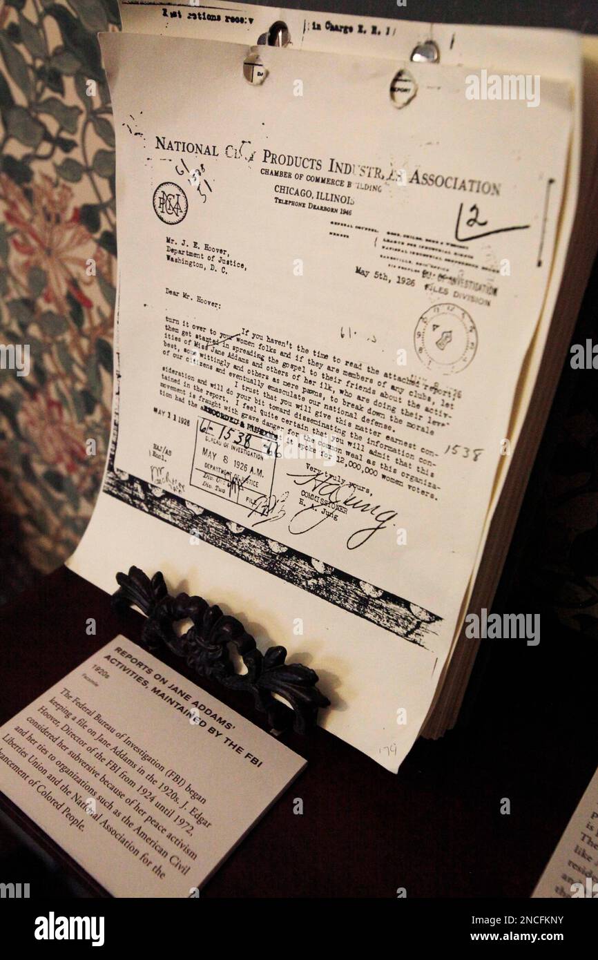 This Thursday, Dec. 16, 2010 photo shows a copy of Jane Addams' FBI ...