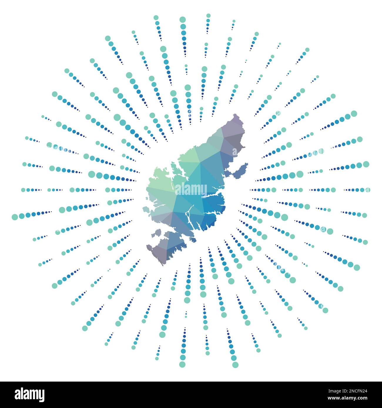 Shape of Lewis and Harris, polygonal sunburst. Map of the island with ...