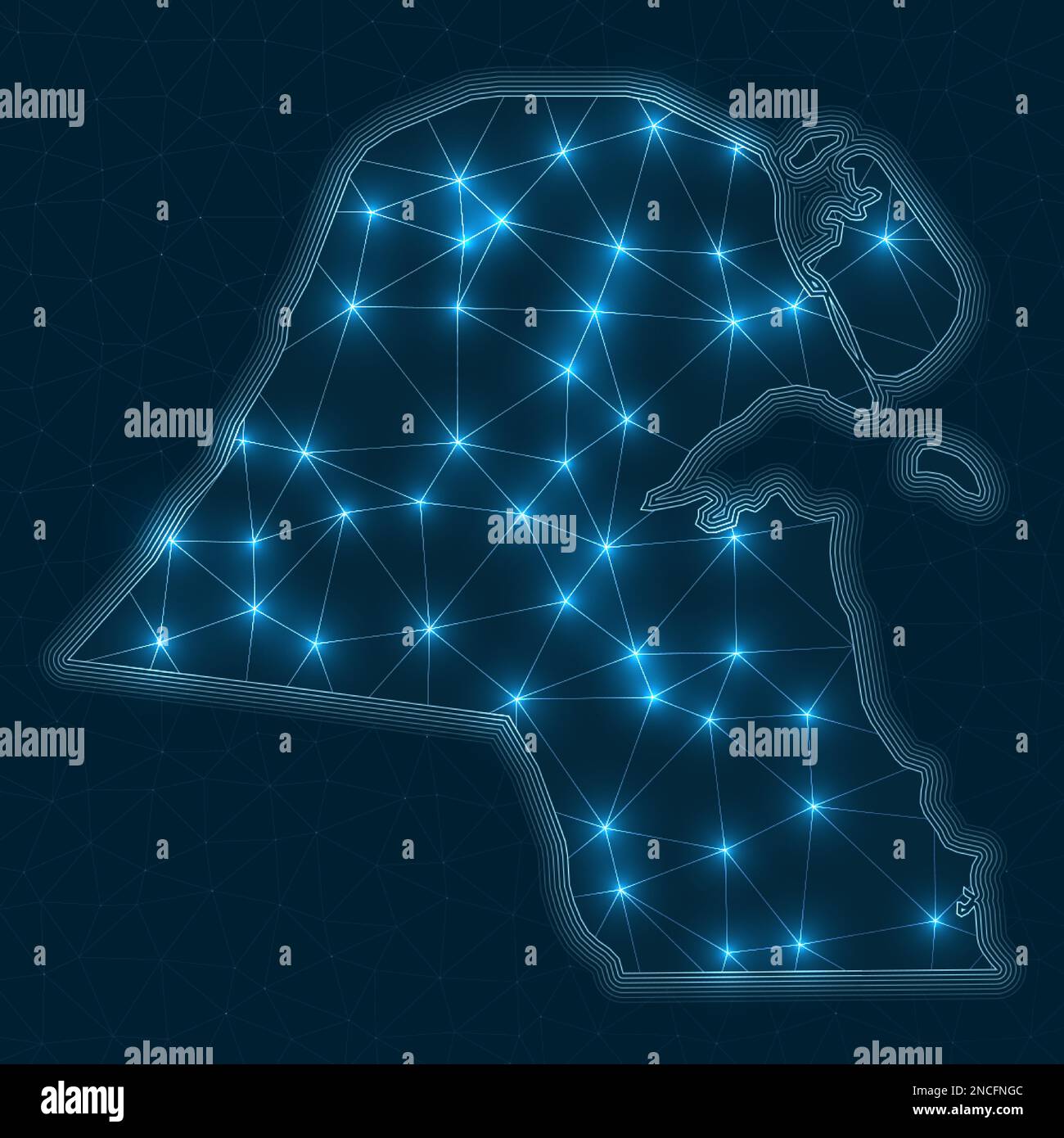 Kuwait network map. Abstract geometric map of the country. Digital connections and ...