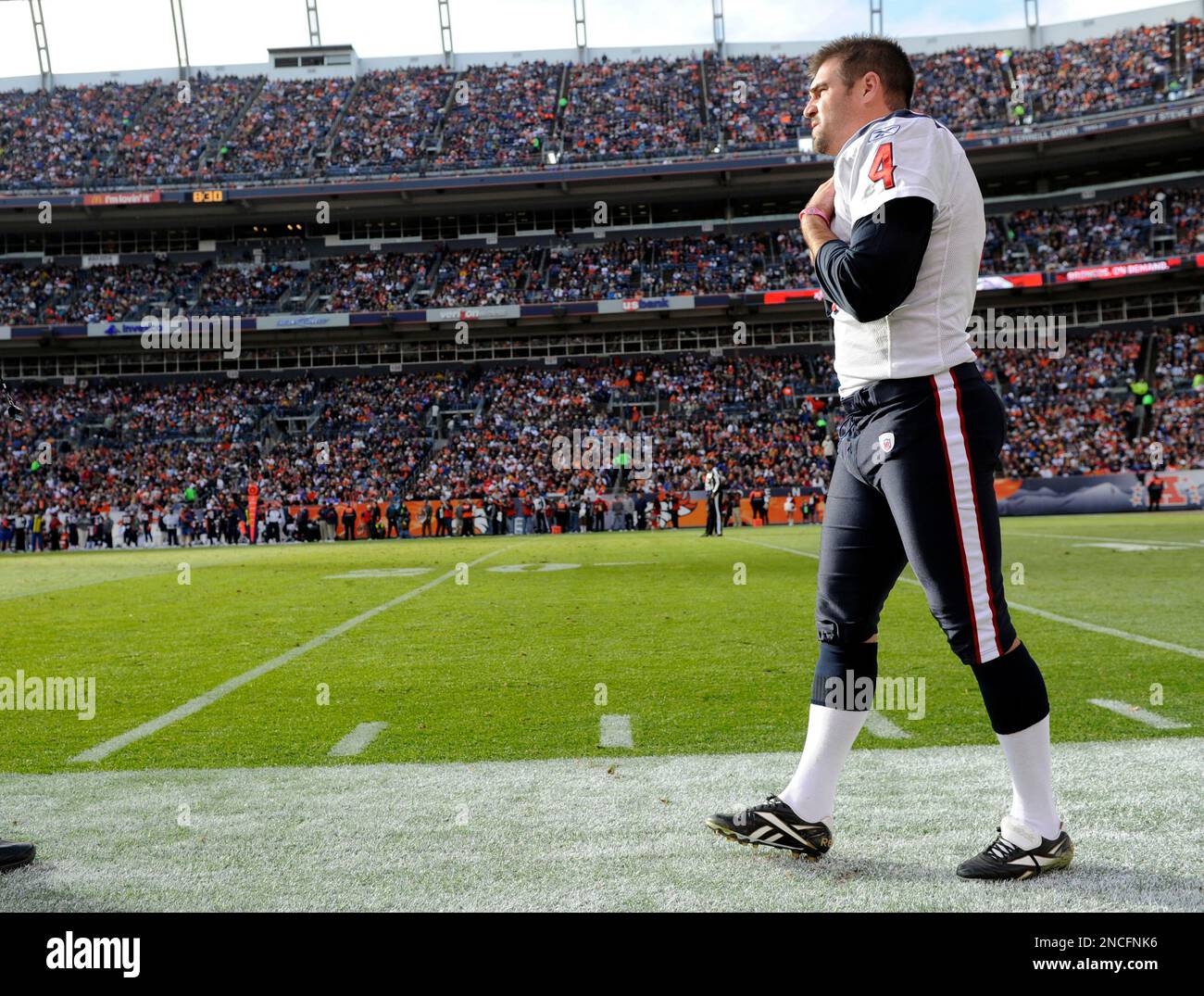 Houston Texans place kicker Neil Rackers looks on against the Denver ...