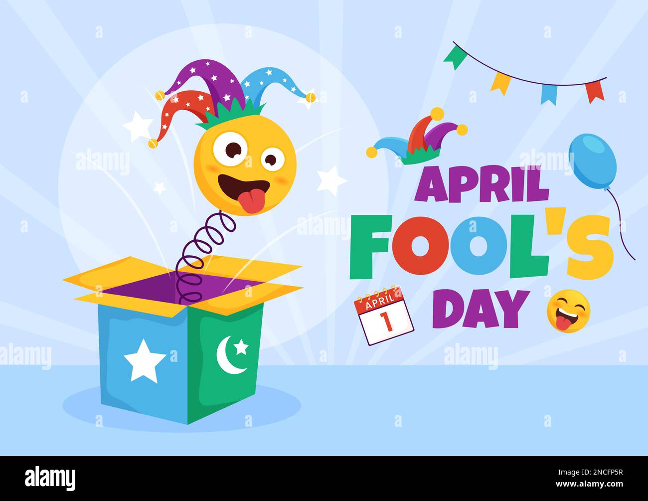 Happy April Fools' Day Celebration Illustration wearing a Jester Hat ...