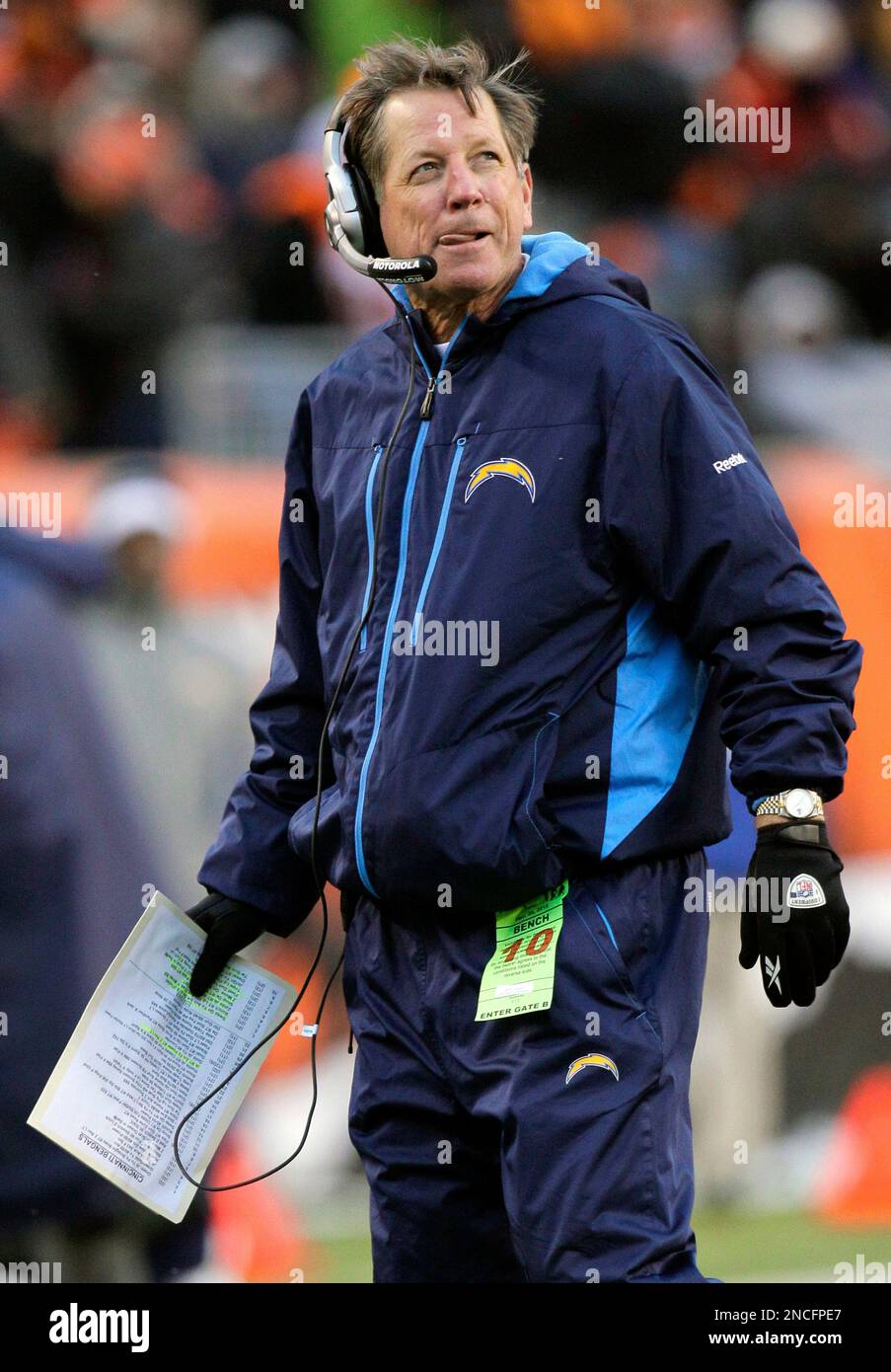 San Diego Chargers head coach Norv Turner checks a replay in the first ...