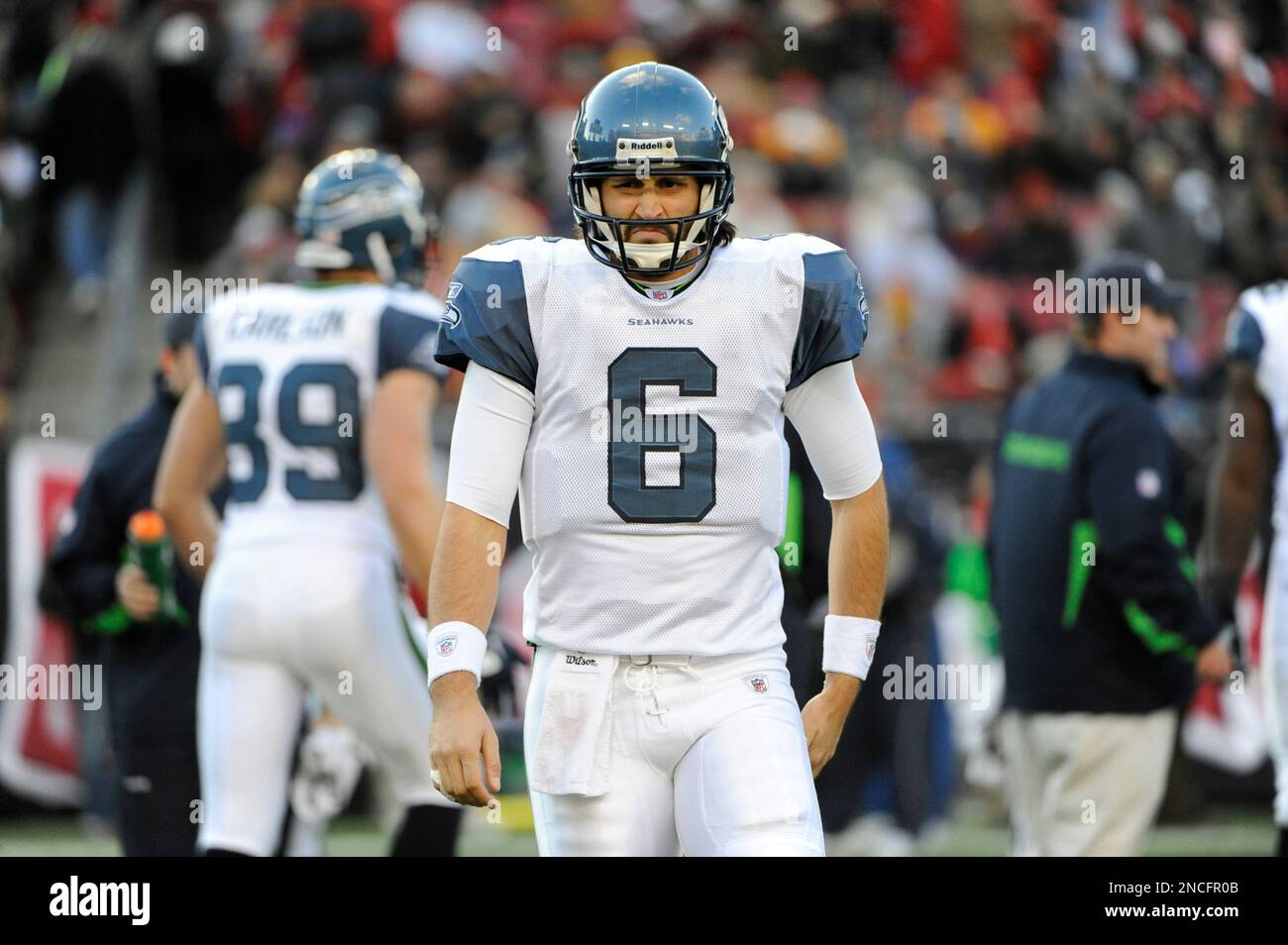 Seattle Seahawks quarterback Charlie Whitehurst (6) reacts during an ...