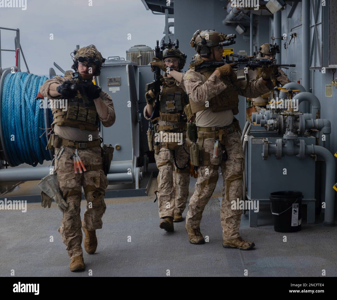 U.S. Marines with the maritime raid force, 31st Marine Expeditionary ...