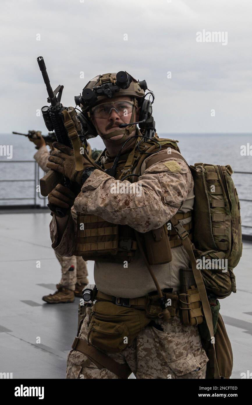 A U.S. Marine with maritime raid force, 31st Marine Expeditionary Unit ...